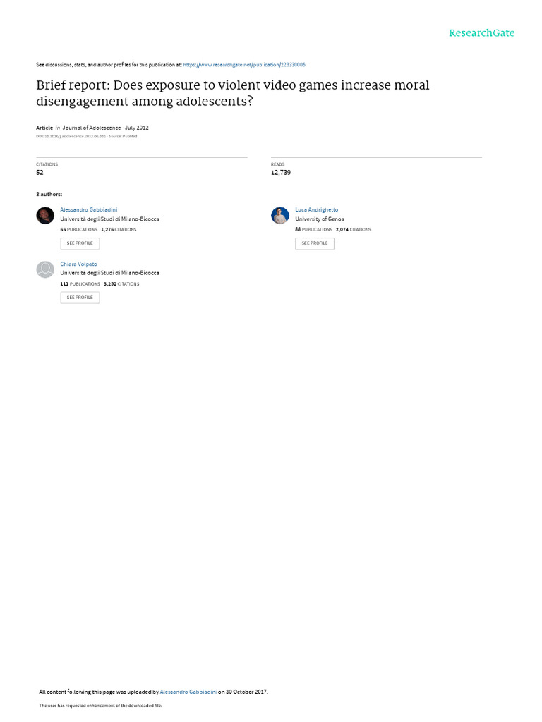 Brief Report Does Exposure To Violent Video Games | PDF | Experiment ...