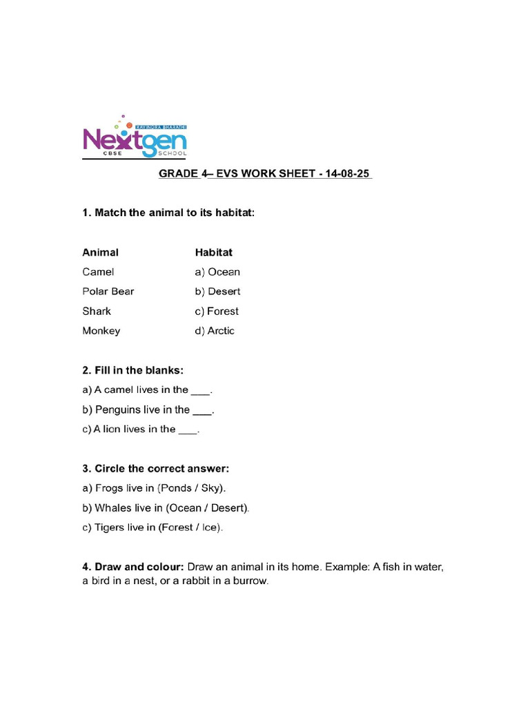 Grade-4, EVS, Worksheet 14-8-25 | PDF