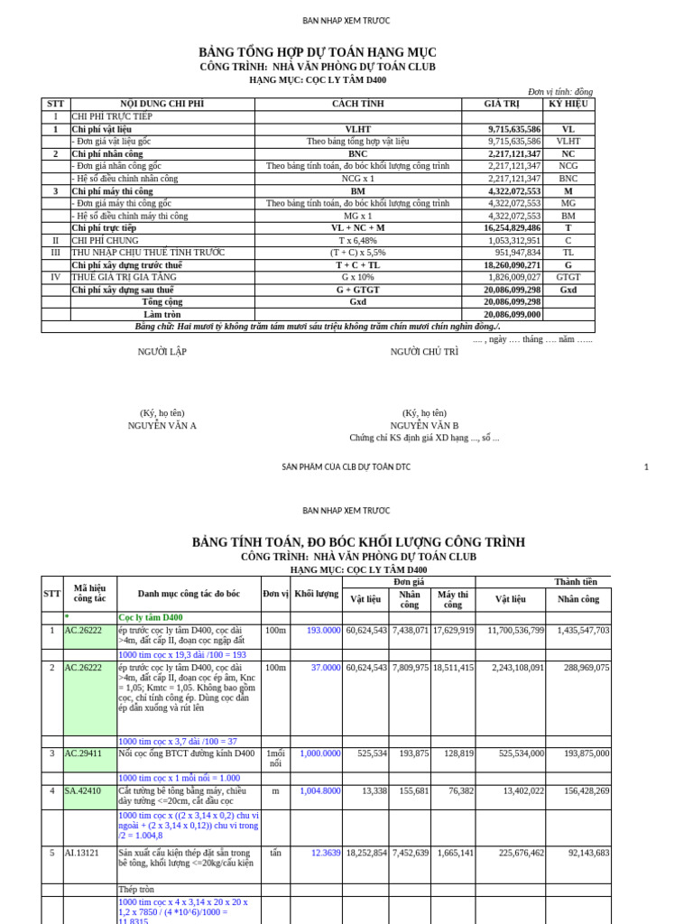 (Dự Toán Club) Cọc Ly Tâm | PDF