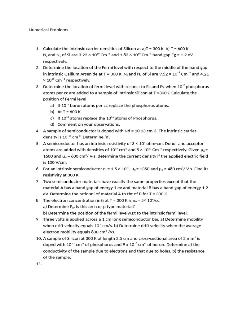 Semiconductor Numerical Problems Solutions | PDF
