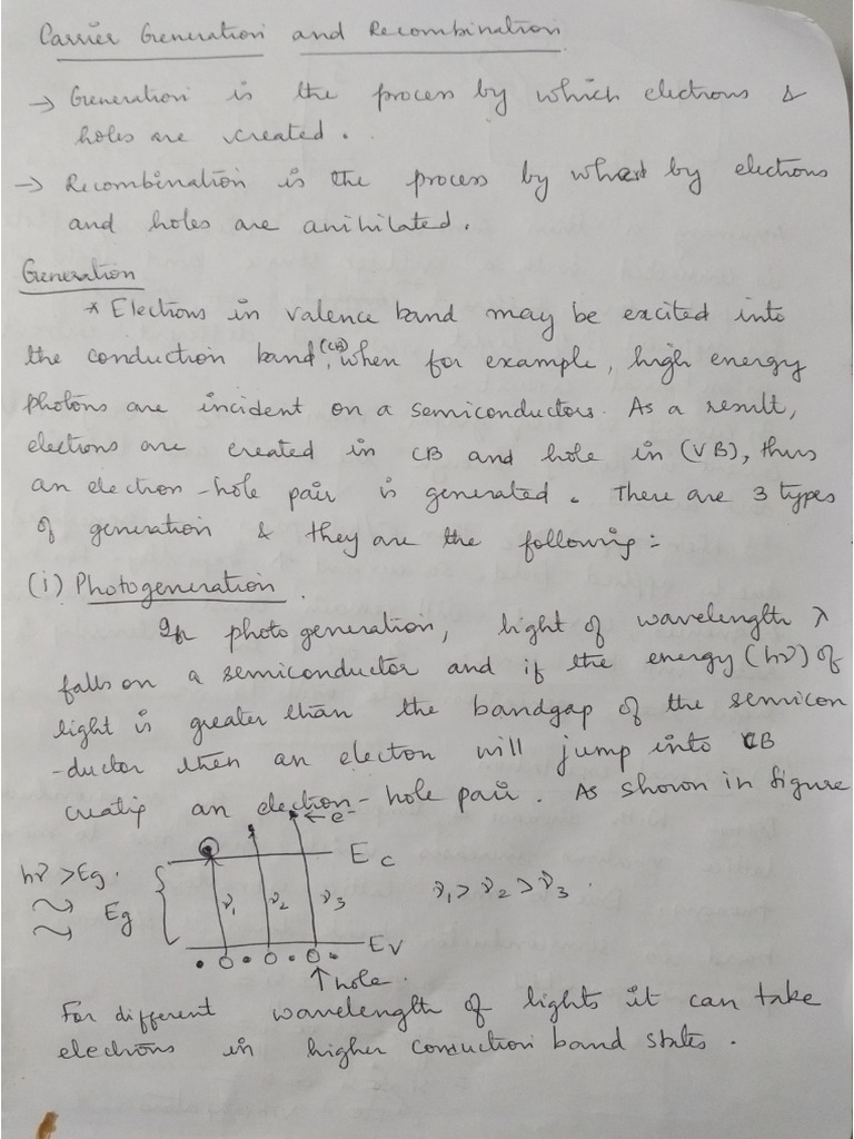 Generation and Recombination of Carriers | PDF