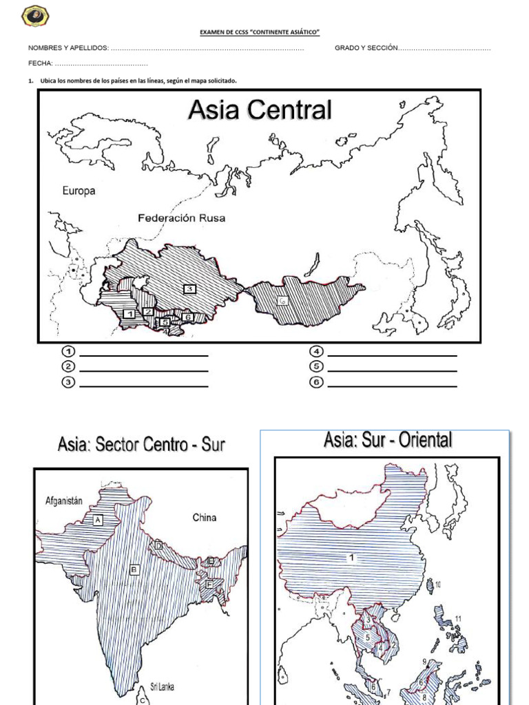 Examen CCSS: Países y Capitales de Asia | PDF