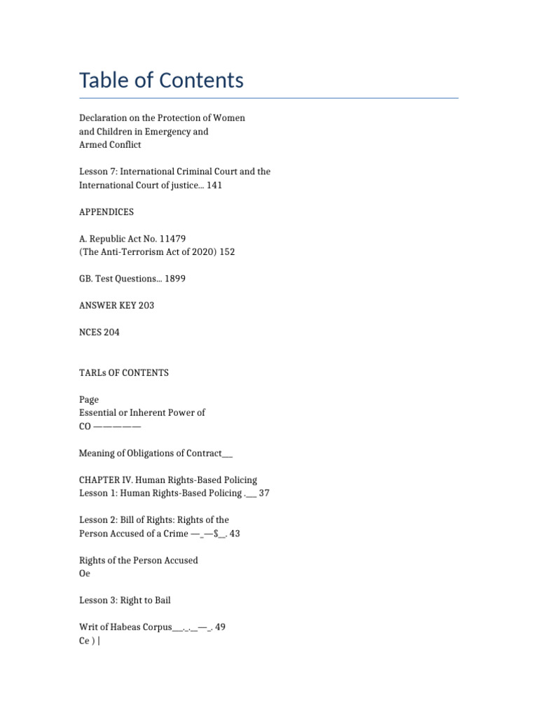 Human Rights Table of Contents | PDF