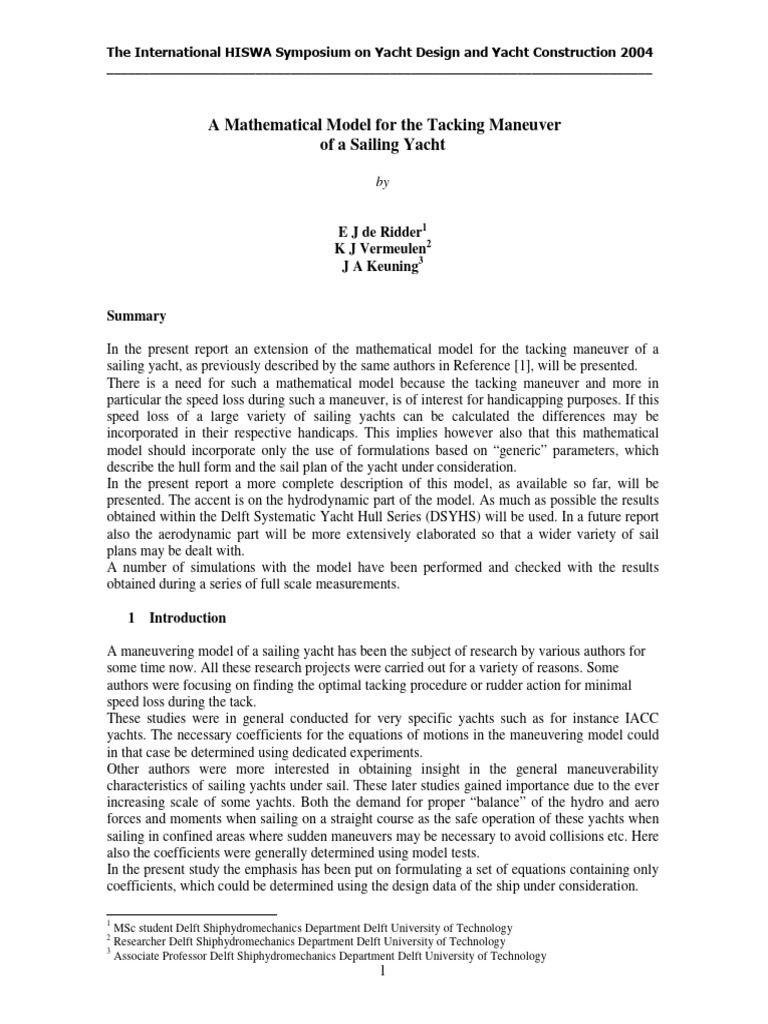 Mathematical Model for Yacht Tacking Maneuver | PDF | Force | Yacht