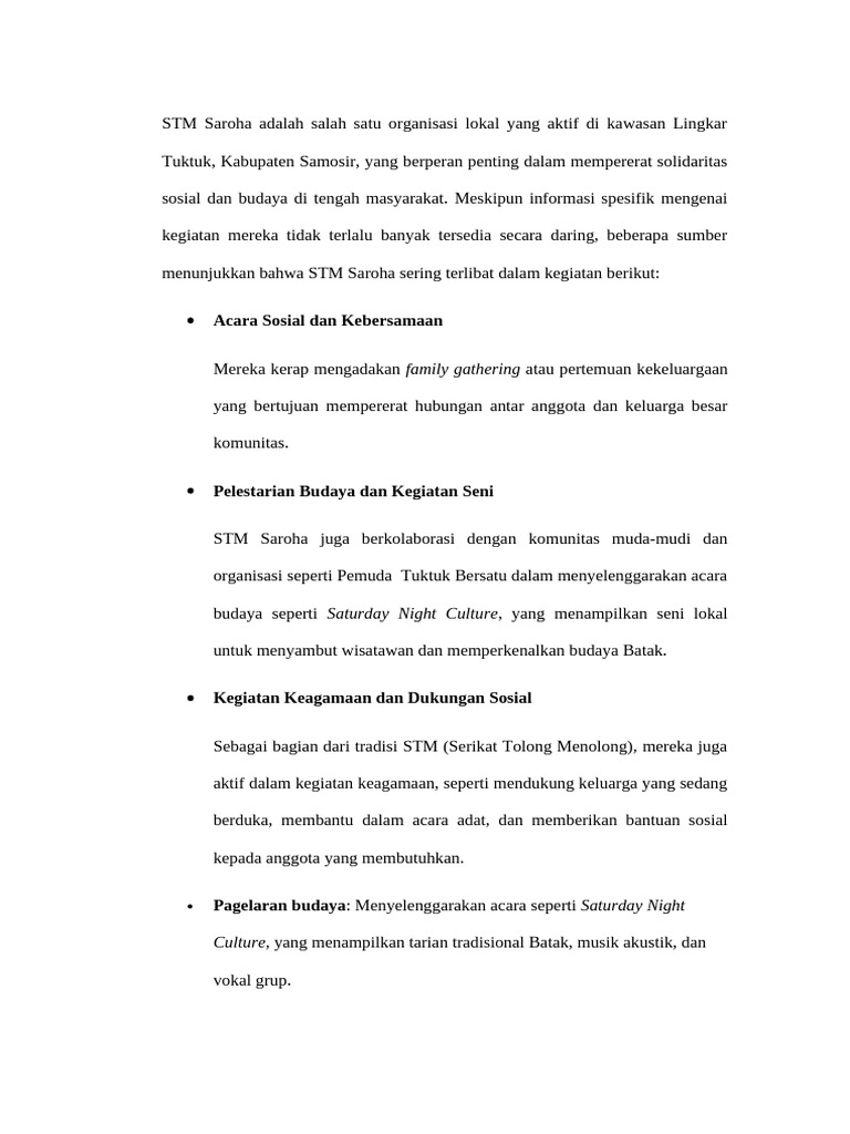 Peran STM Saroha dalam Budaya Batak | PDF