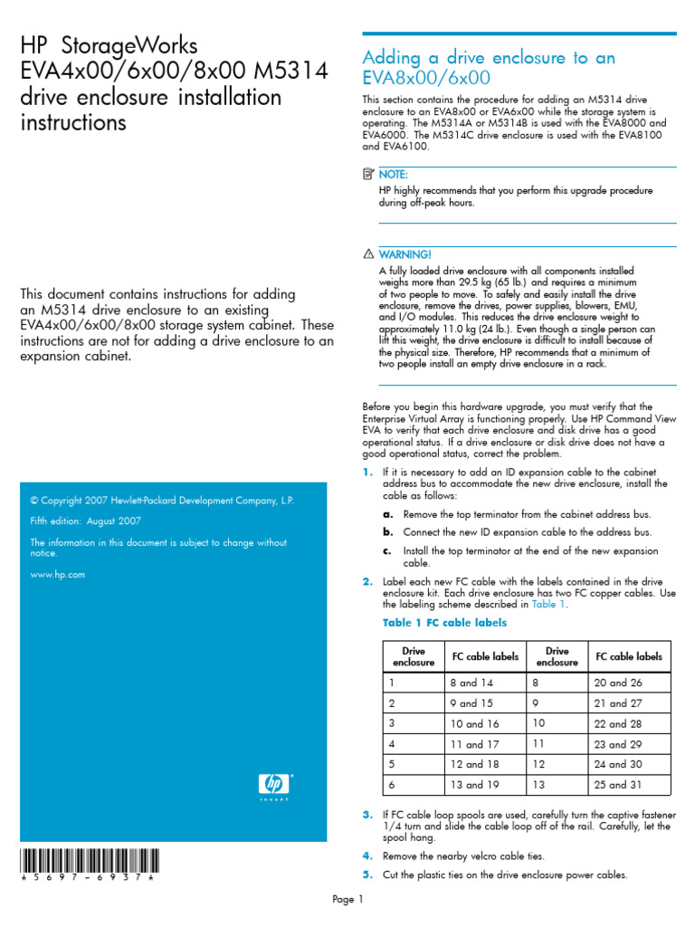 EVA 8100 Enclosure Installation | PDF | Computer Data Storage | Input ...