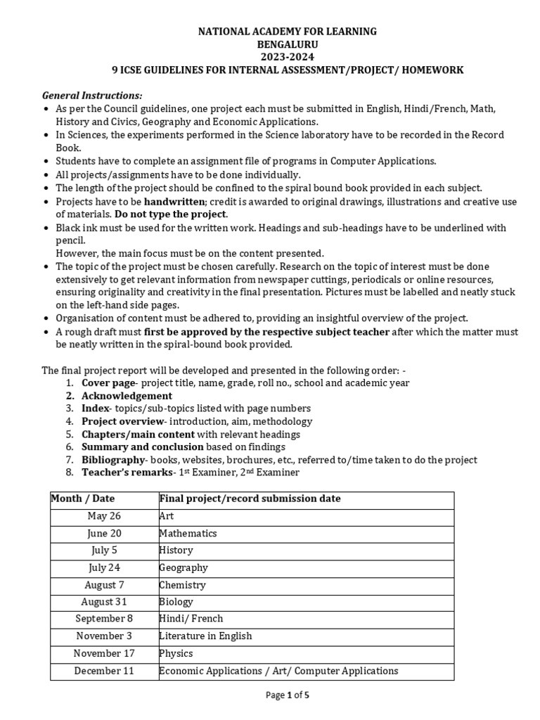 9 Icse Project Guidelines - 2023-24 1273125001 168 230414 141700 | PDF ...
