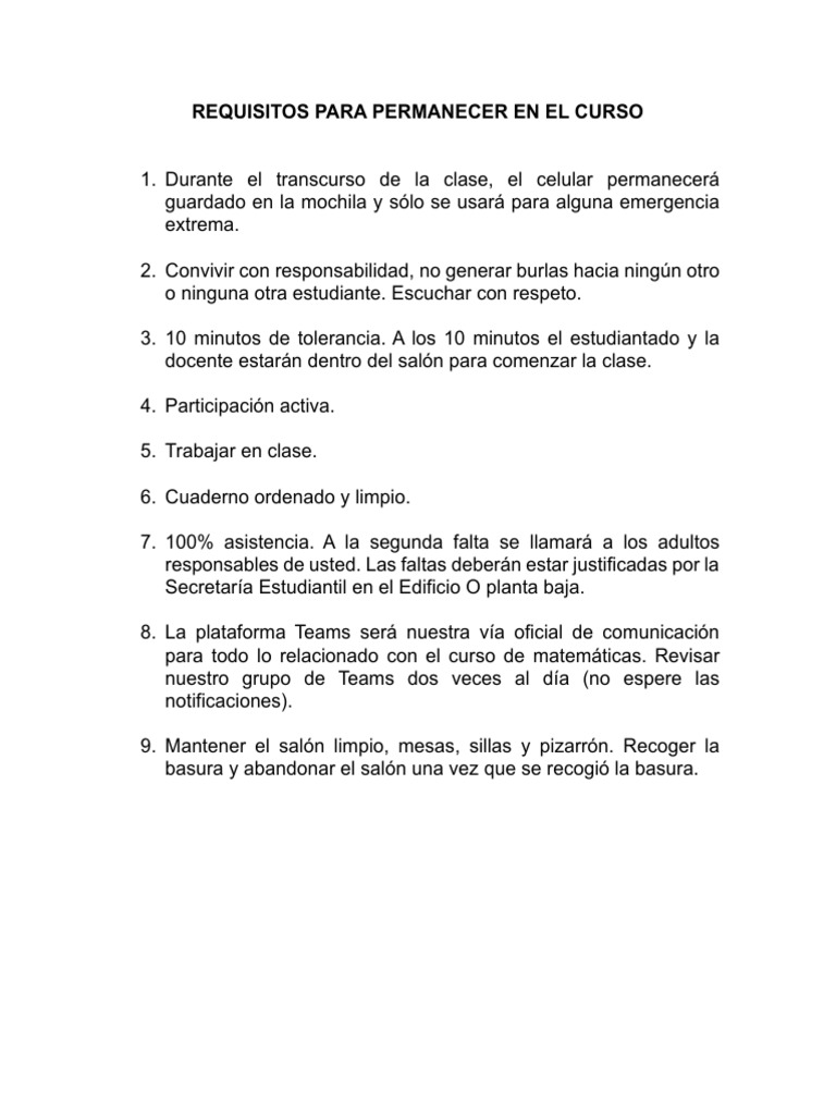 Requisitos para Permanecer en El Curso | PDF