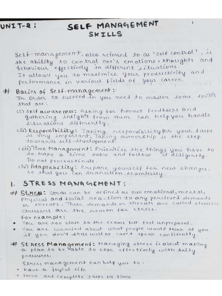 Self Management Skills Notes (Class-10) | PDF