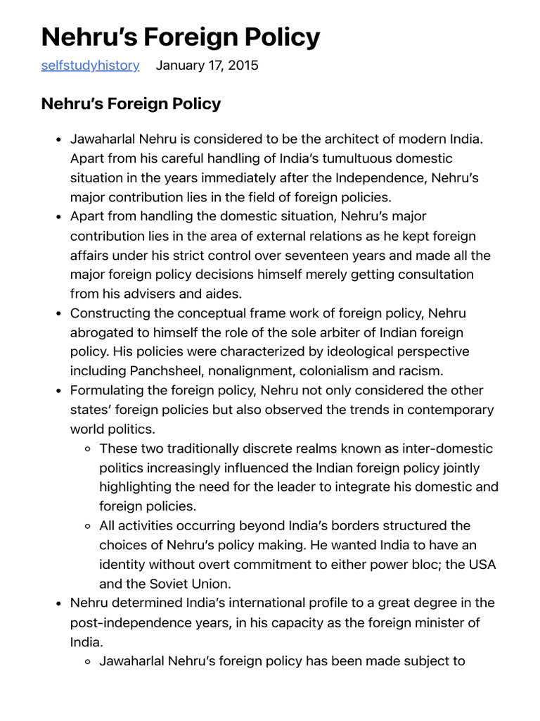 1.nehru's Foreign Policy - Self Study History | PDF | Non Aligned ...