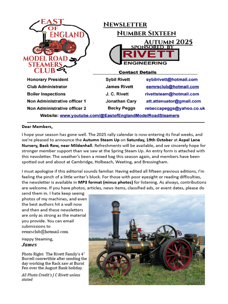 East of England Model Road Steamers NEWSLETTER | PDF | Boiler