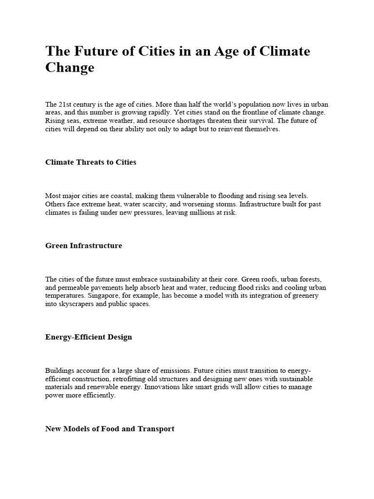 Future Cities: Adapting to Climate Change | PDF | Climate Change | City