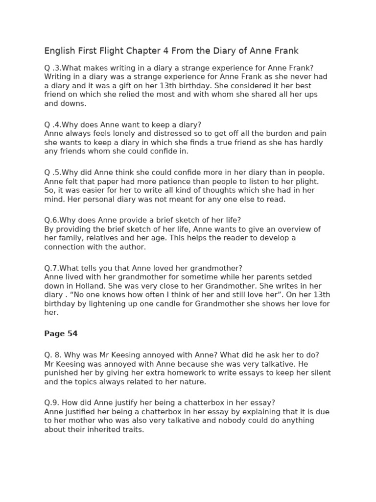 English First Flight Chapter 4 From The Diary of Anne Frank. | PDF ...