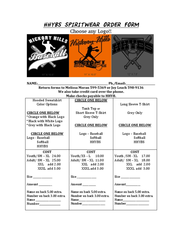 Hhybs Spirit Wear Order Form1 | PDF