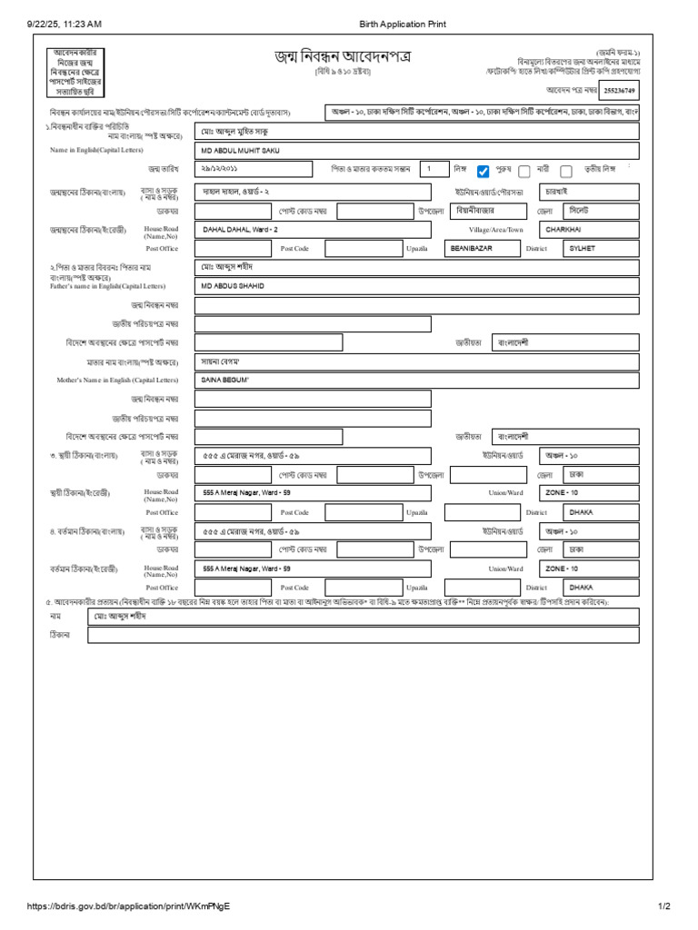 Birth Application Print | PDF