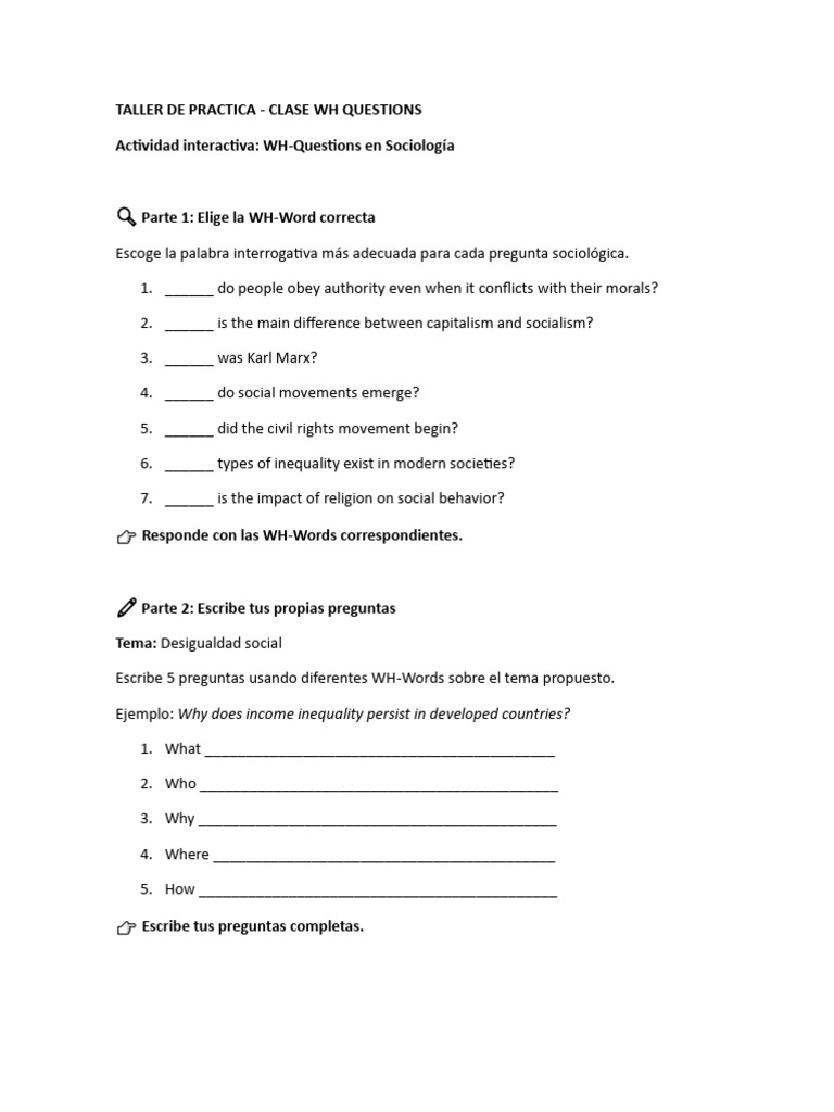 Taller de Practica WH Questions | PDF