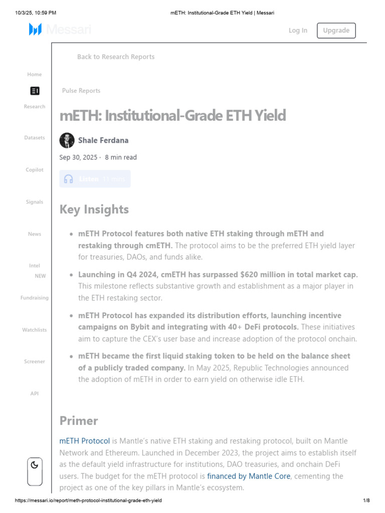 mETH Protocol: Institutional ETH Yield | PDF | Applications Of ...