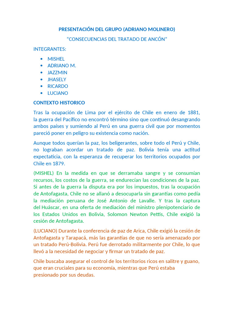 Exposicion Tratado de Ancón | PDF | América del Sur | Perú