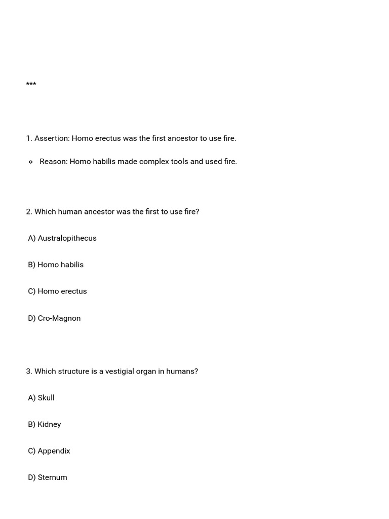 Human Evolution and Ancestry Quiz | PDF | Homo | Human Evolution