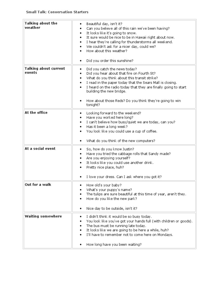 Conversation Starters: Small Talk Tactics for Starting and Maintaining ...