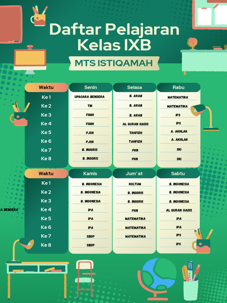 Hijau Ilustratif Jadwal Pelajaran Poster PDF | PDF