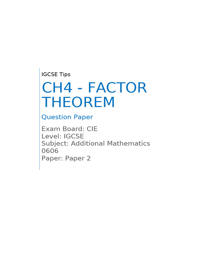 Ch4 - Factor Theorem - Paper 2 | PDF