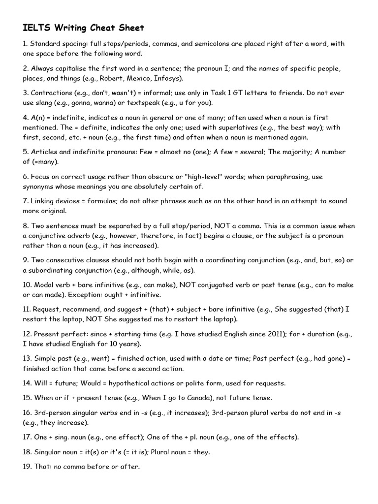 IELTS Writing Cheat Sheet | PDF | Verb | Semantic Units