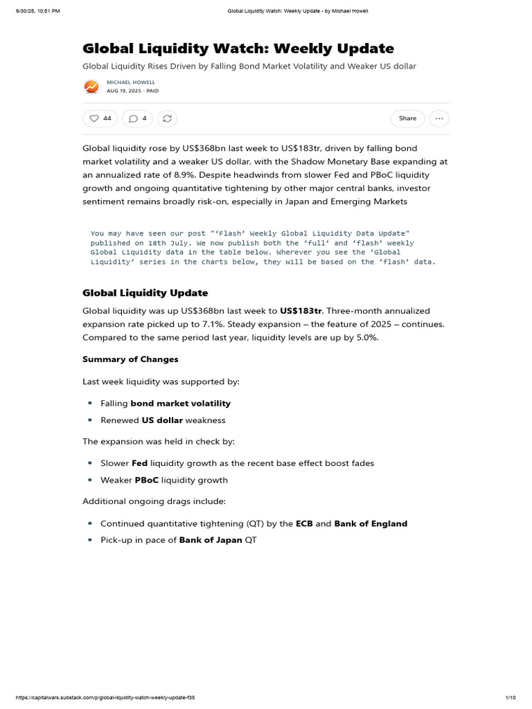 Global Liquidity Update: August 2025 | PDF | European Central Bank ...
