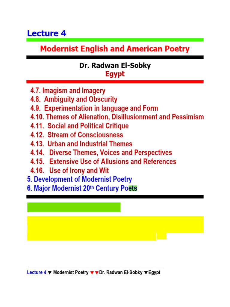 Lecture 4 Modernist Poetry | PDF | Poetry | Beat Generation