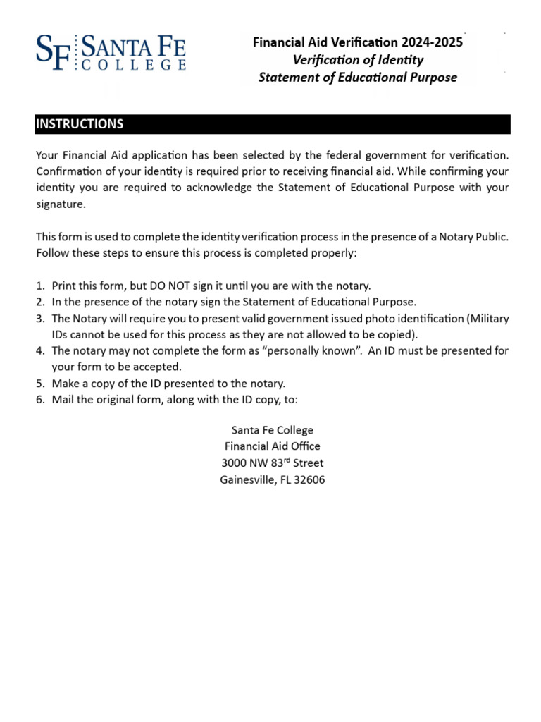Statement of Educational Purpose Verification of Identity 2425 11 | PDF ...