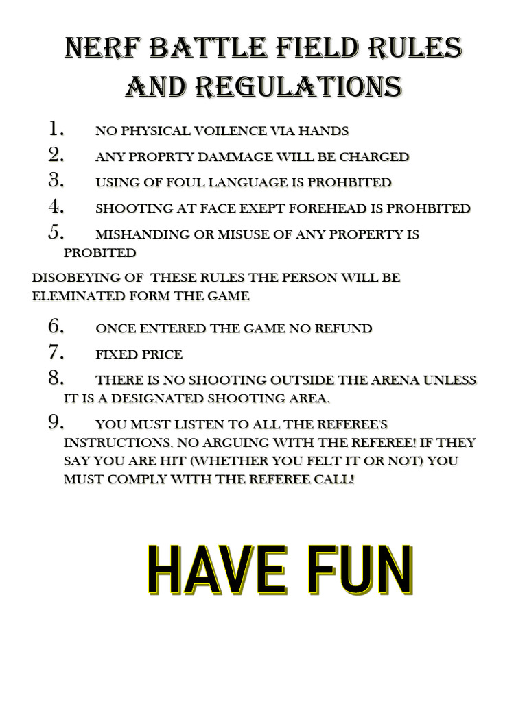 20 - 35!29!24!12!2024 - Nerf Battle Field Rules and Regulations | PDF