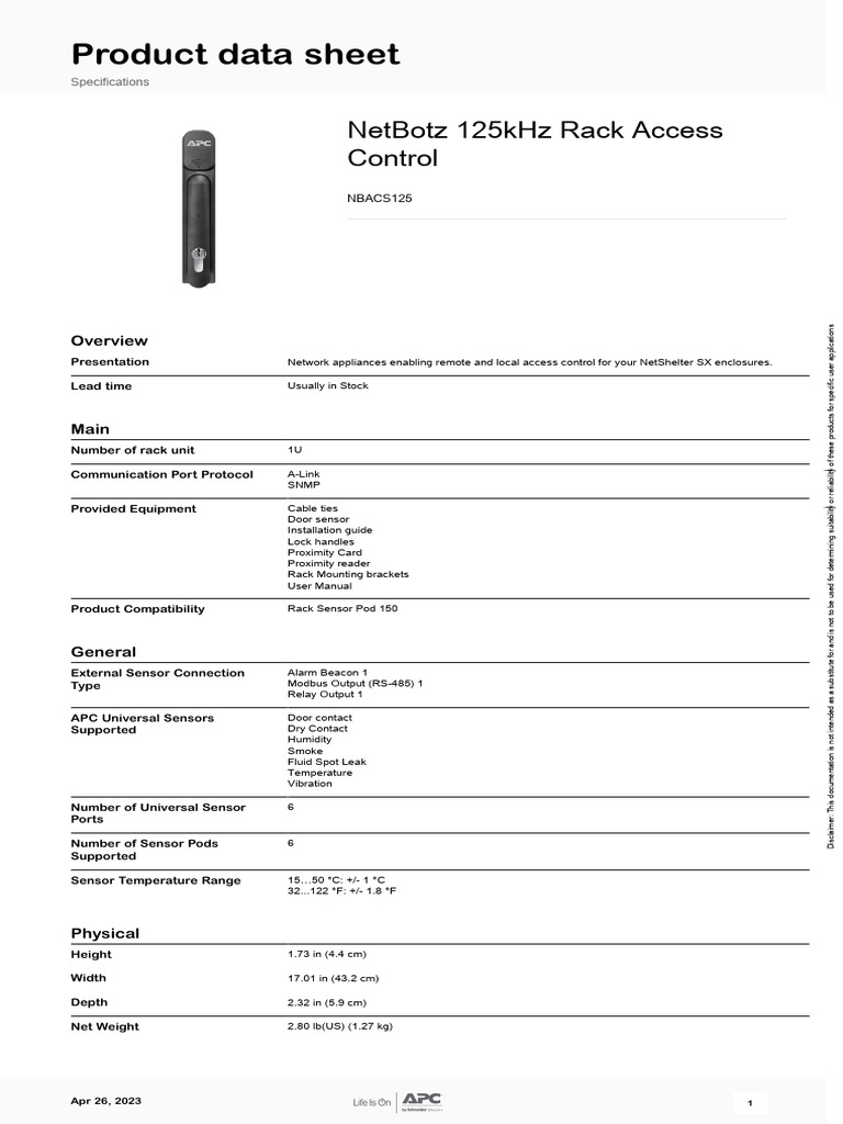 NetBotz 125kHz Rack Access Control | PDF | Access Control | Equipment