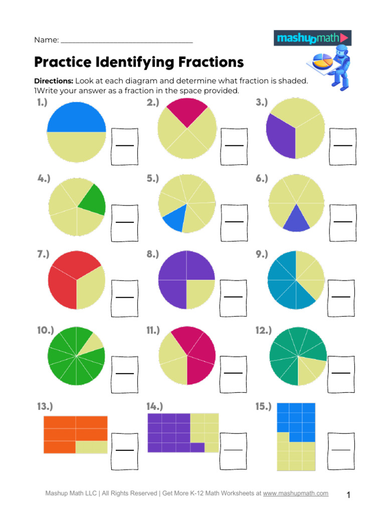 K-12 Fraction Identification Worksheet | PDF