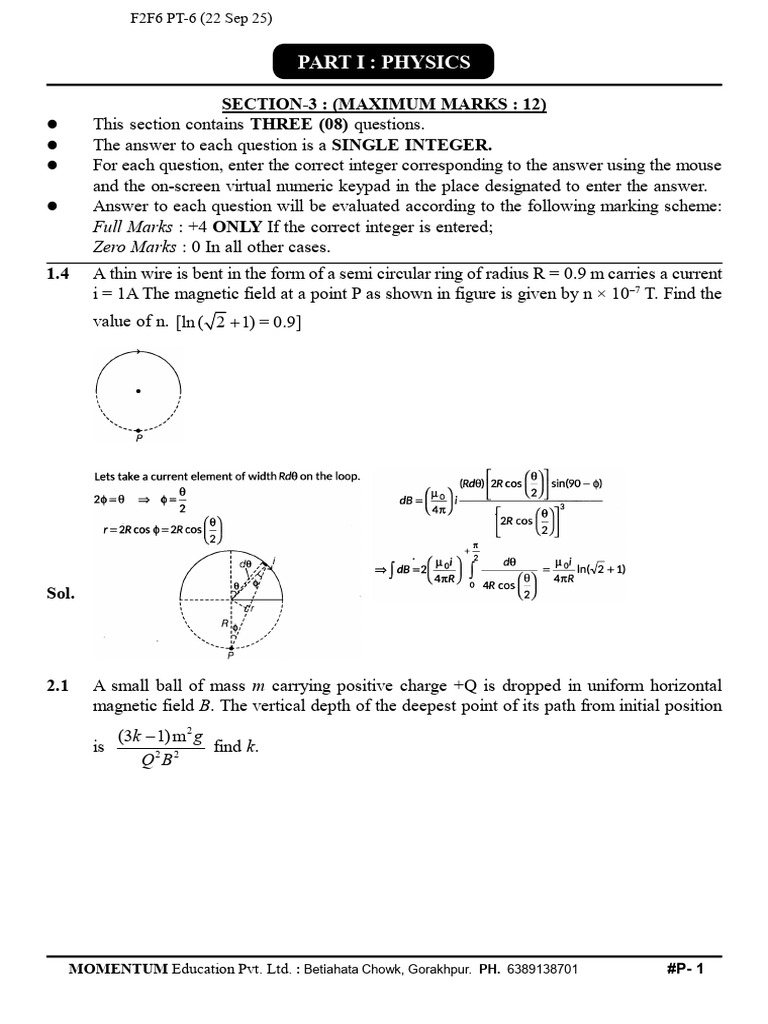 Pt-6 (Paper With Solution) | PDF | Photoelectric Effect | Electronvolt