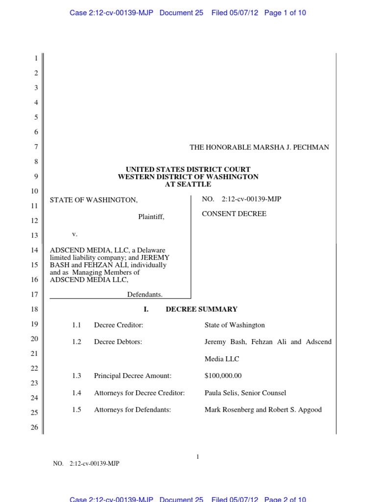 State of Washington v. Adscend Media Consent Decree | PDF | Consent ...