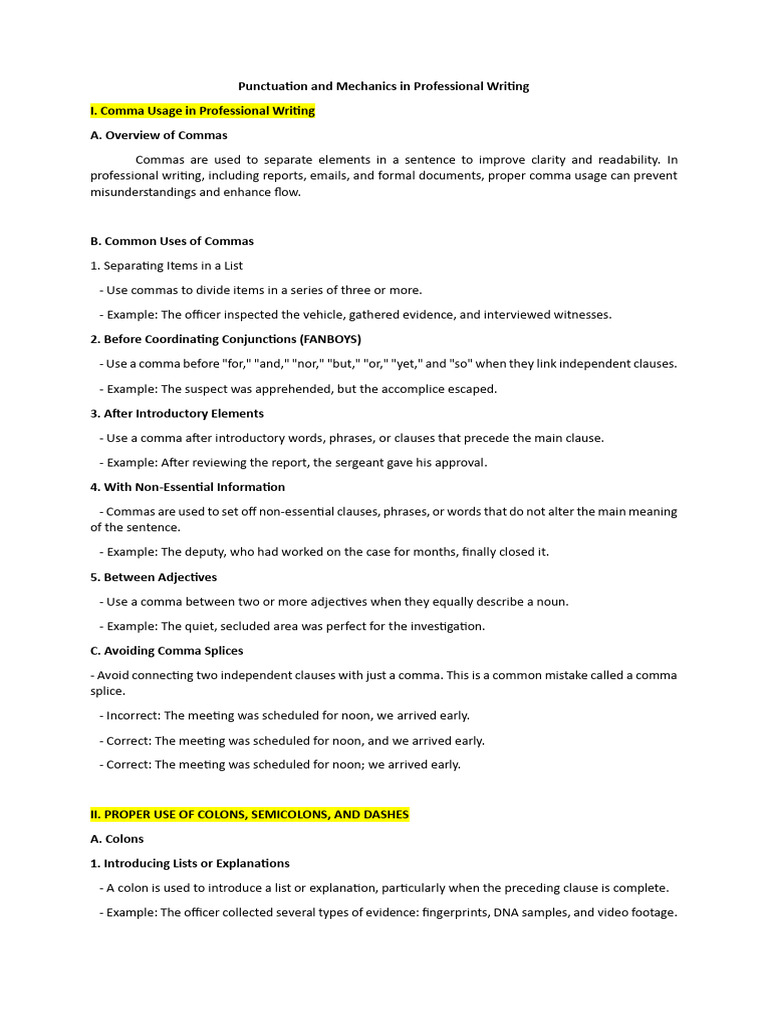 Punctuation and Mechanics in Professional Writing | PDF | Comma | Grammar