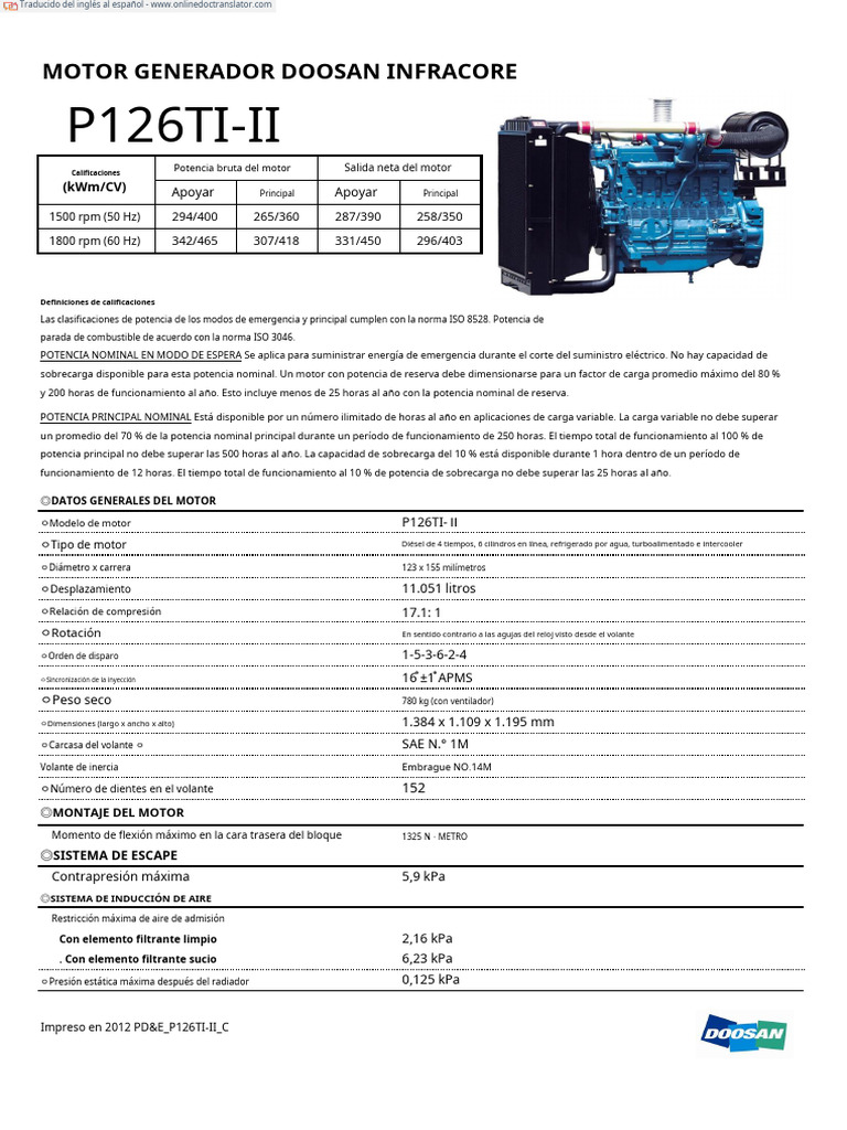Motor Generador Doosan P126TI-II | PDF | Inyección de combustible ...