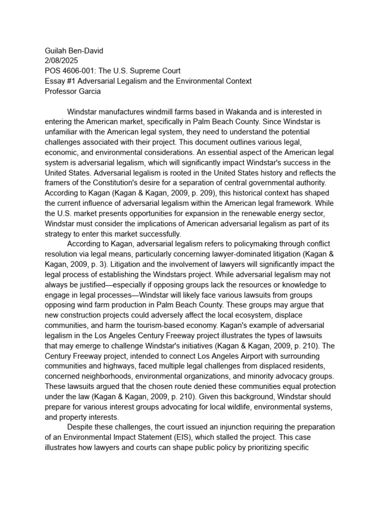 Essay #1 Adversarial Legalism and The Environmental Context | PDF ...