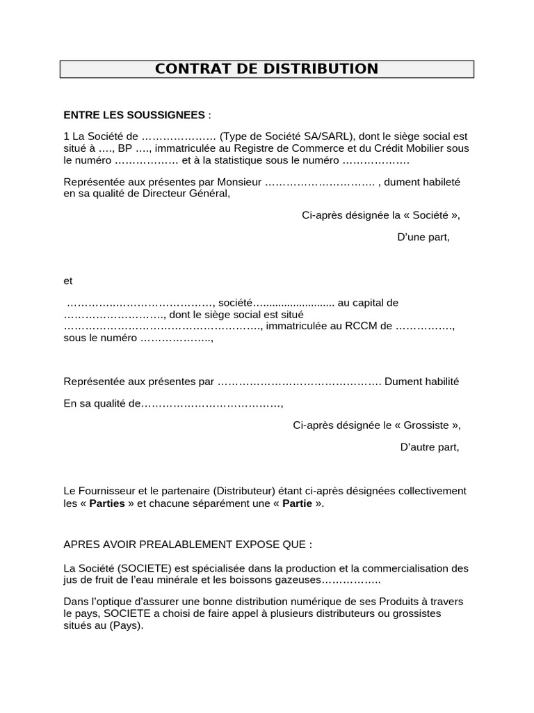 Contrat de Distribution de Boissons | PDF