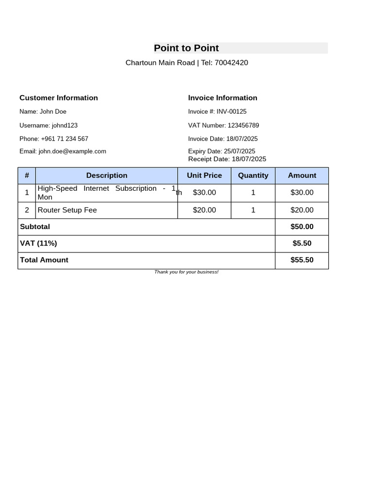 Invoice for Internet Subscription Services | PDF