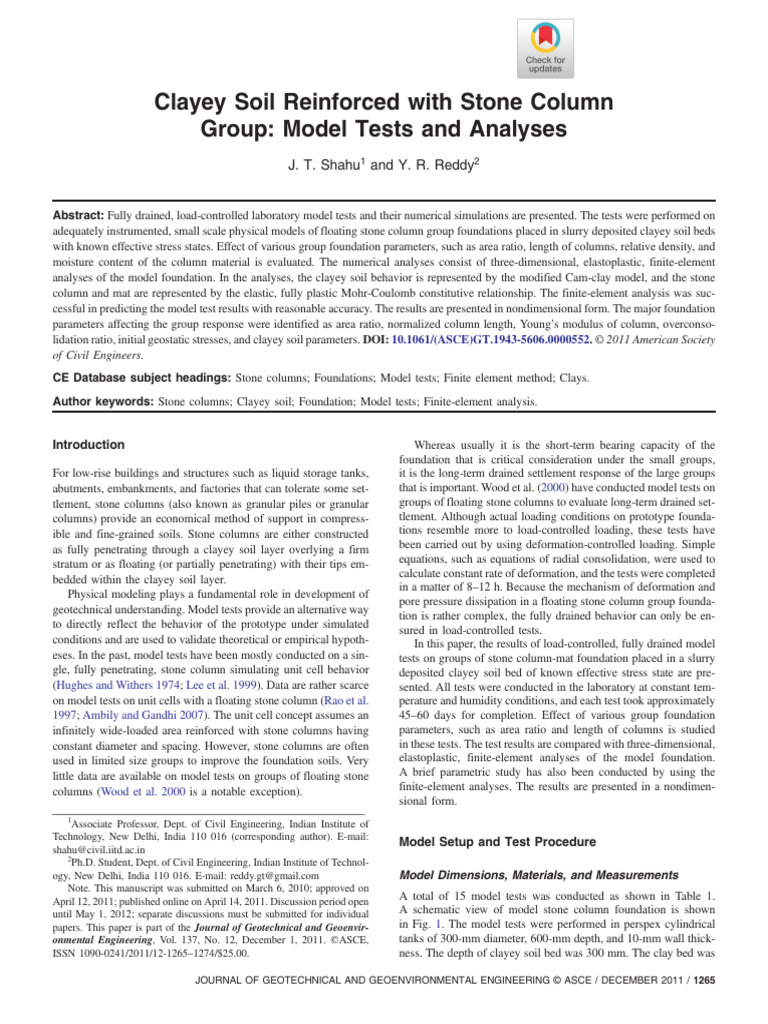 Stone Column Reinforcement in Clay Soils | PDF | Sand | Geotechnical ...