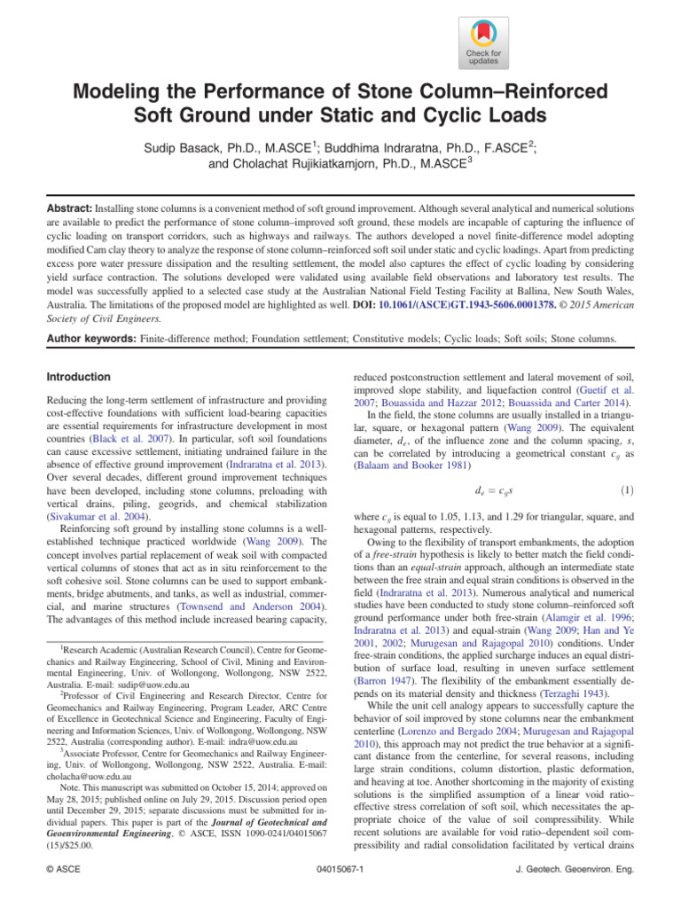 Modeling The Performance of Stone Column-ReinforcedSoft Ground Under ...
