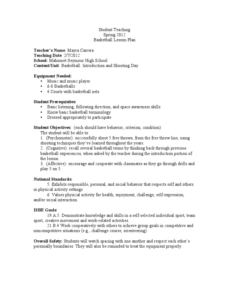 High School Basketball Lesson Plans | PDF | Lesson Plan | Affect ...
