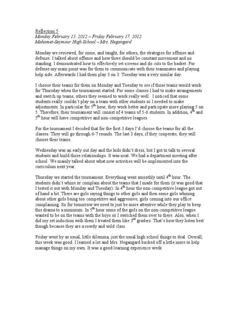 Reflection 5 | PDF | Behavior Modification | Learning