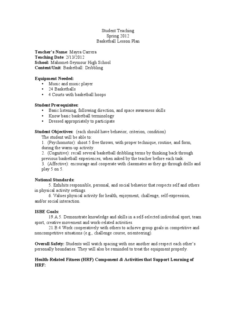 High School Basketball Lesson Plan | PDF | Lesson Plan | Affect ...