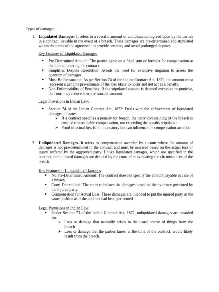 Types of Damages and Breach of Contract | PDF | Damages | Liquidated ...