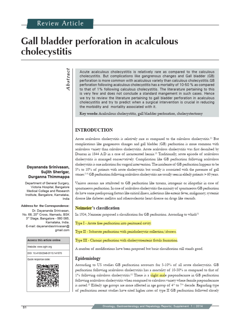 Gall Bladder Perforation in Acalculous Cholecystitis | PDF ...