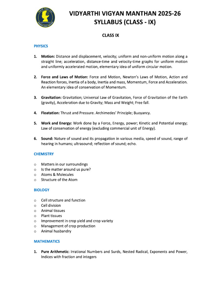 VVM Syllabus 9th | PDF