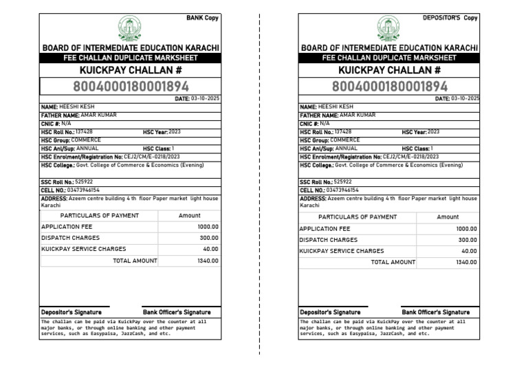 KuickPay Fee Challan for HSC Marksheets | PDF | Government Of India ...