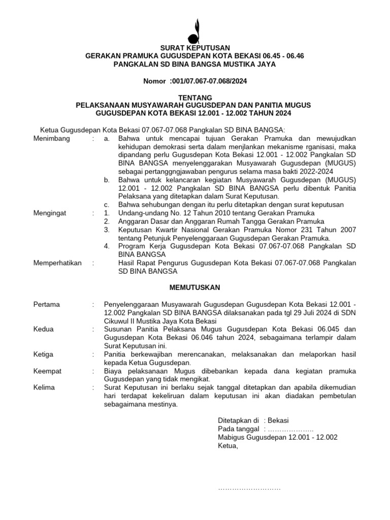 Musyawarah Gugusdepan Pramuka Bekasi 2024 | PDF